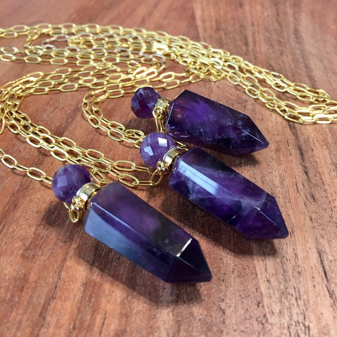 Real Amethyst Carved Potion Bottle Necklace on 30" Gold Chain - Etsy