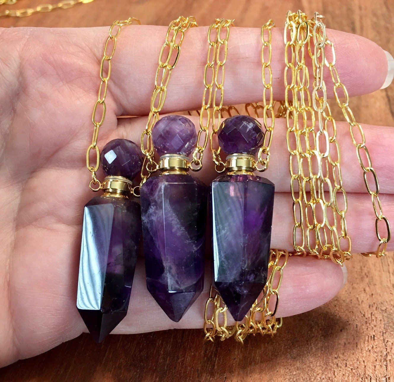 Real Amethyst Carved Potion Bottle Necklace on 30 Gold - Etsy