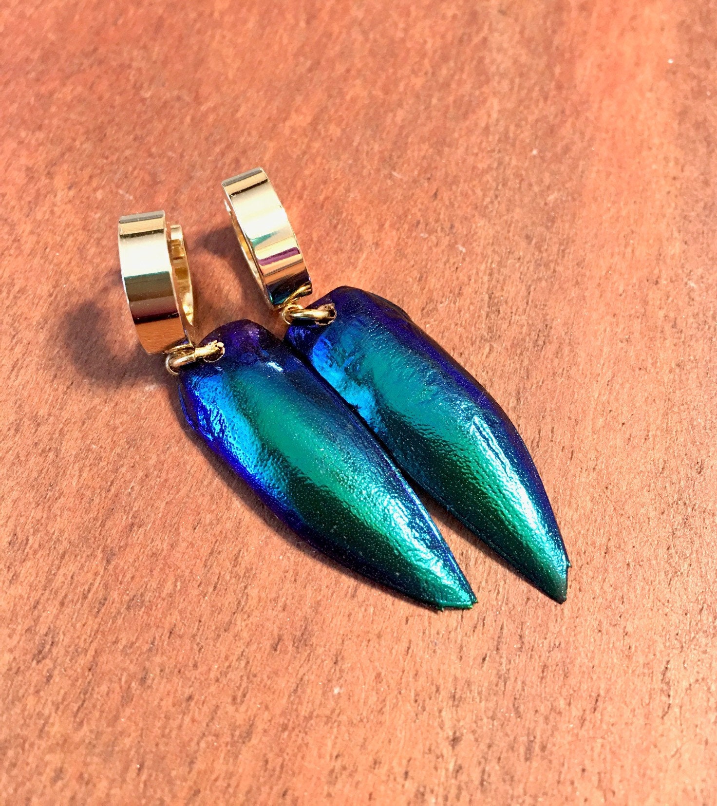 Real Elytra Beetle Wings on Huggie Hoop Earrings in Electric - Etsy