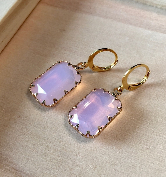 Rose Opalite Earrings in an Emerald Cut With Lever Back Ear | Etsy