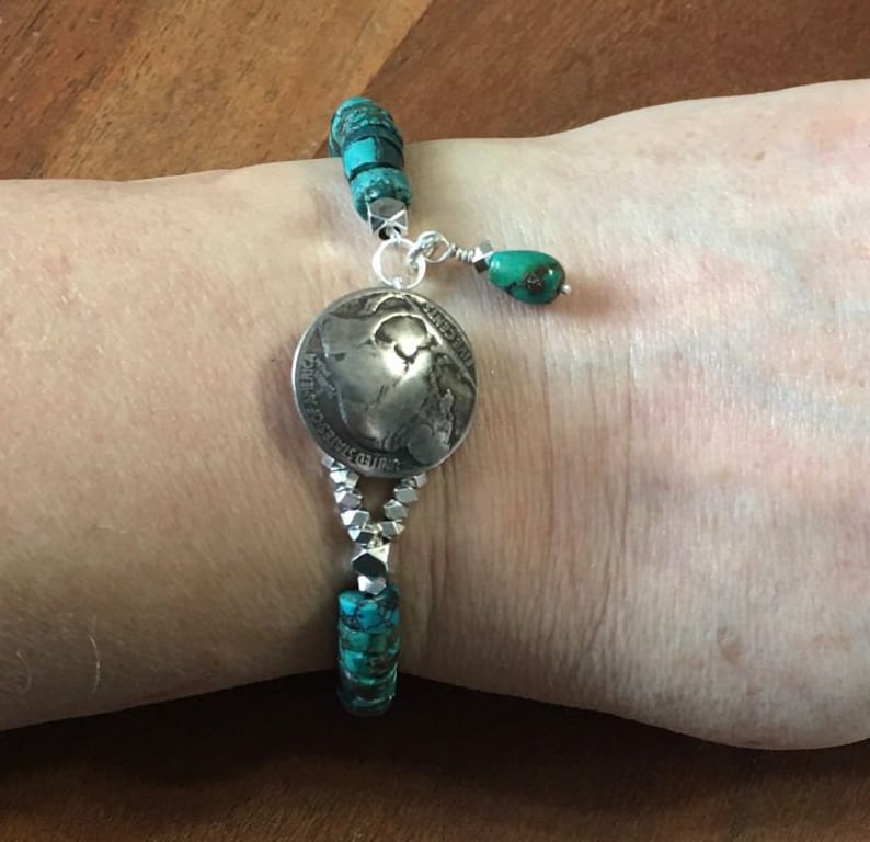 Real Turquoise Bracelet With Real Buffalo Nickel Button Closure and ...