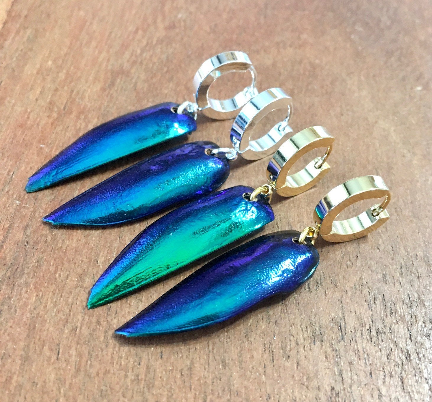 Real Elytra Beetle Wings on Huggie Hoop Earrings in Electric - Etsy