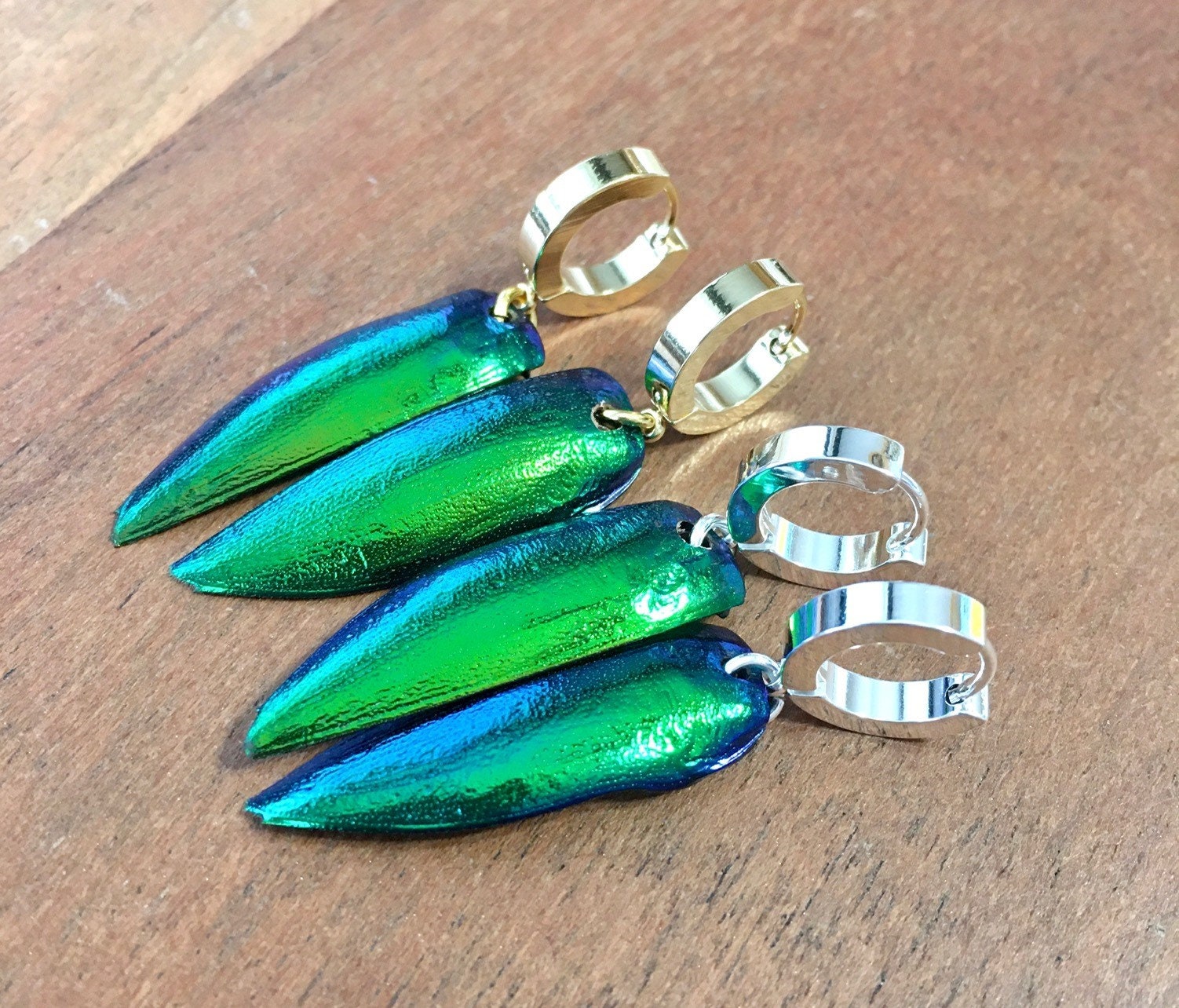 Real Elytra Beetle Wings on Huggie Hoop Earrings in Electric - Etsy