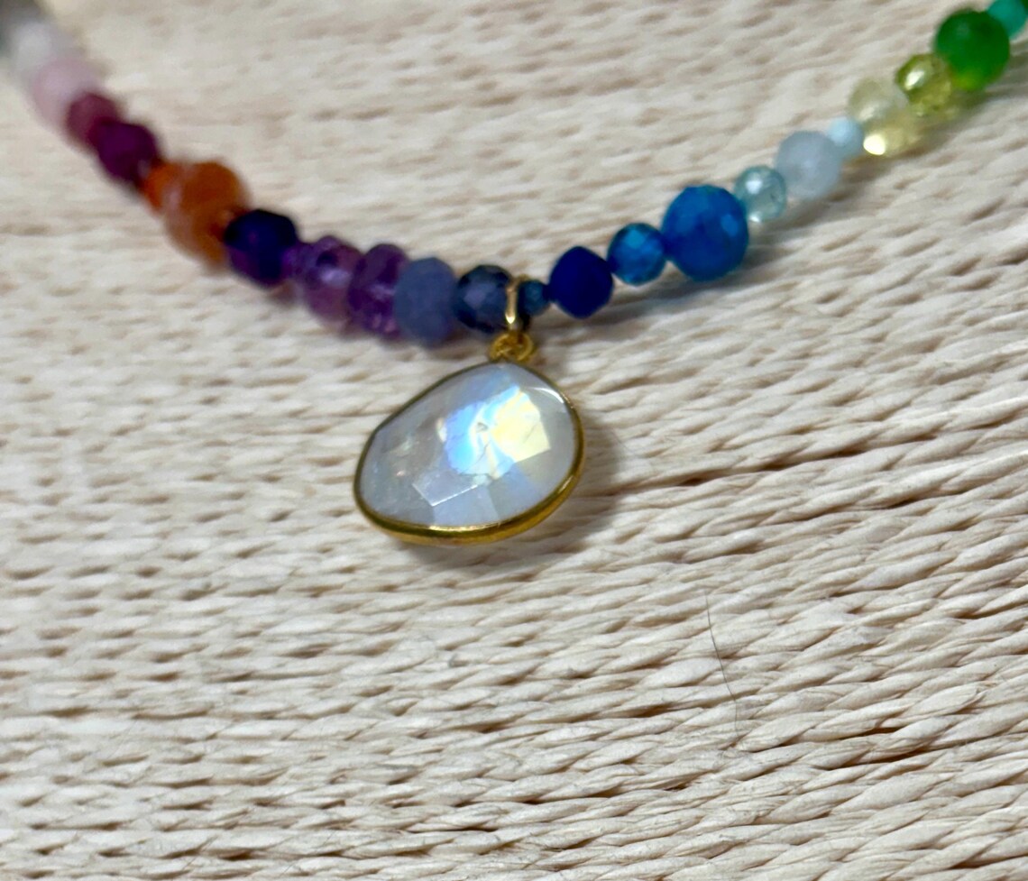 Moonstone Pendant Gemstone Necklace With Rainbow Colors Shaded Ombre ...