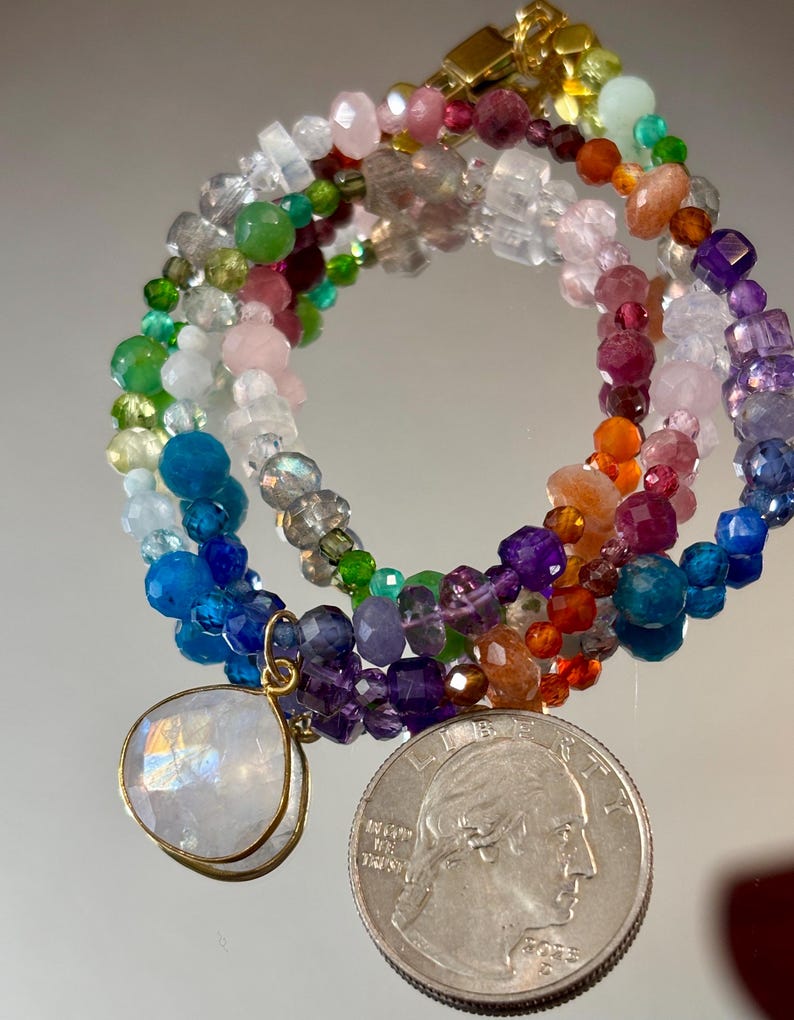 Moonstone Pendant Gemstone Necklace With Rainbow Colors Shaded Ombre ...
