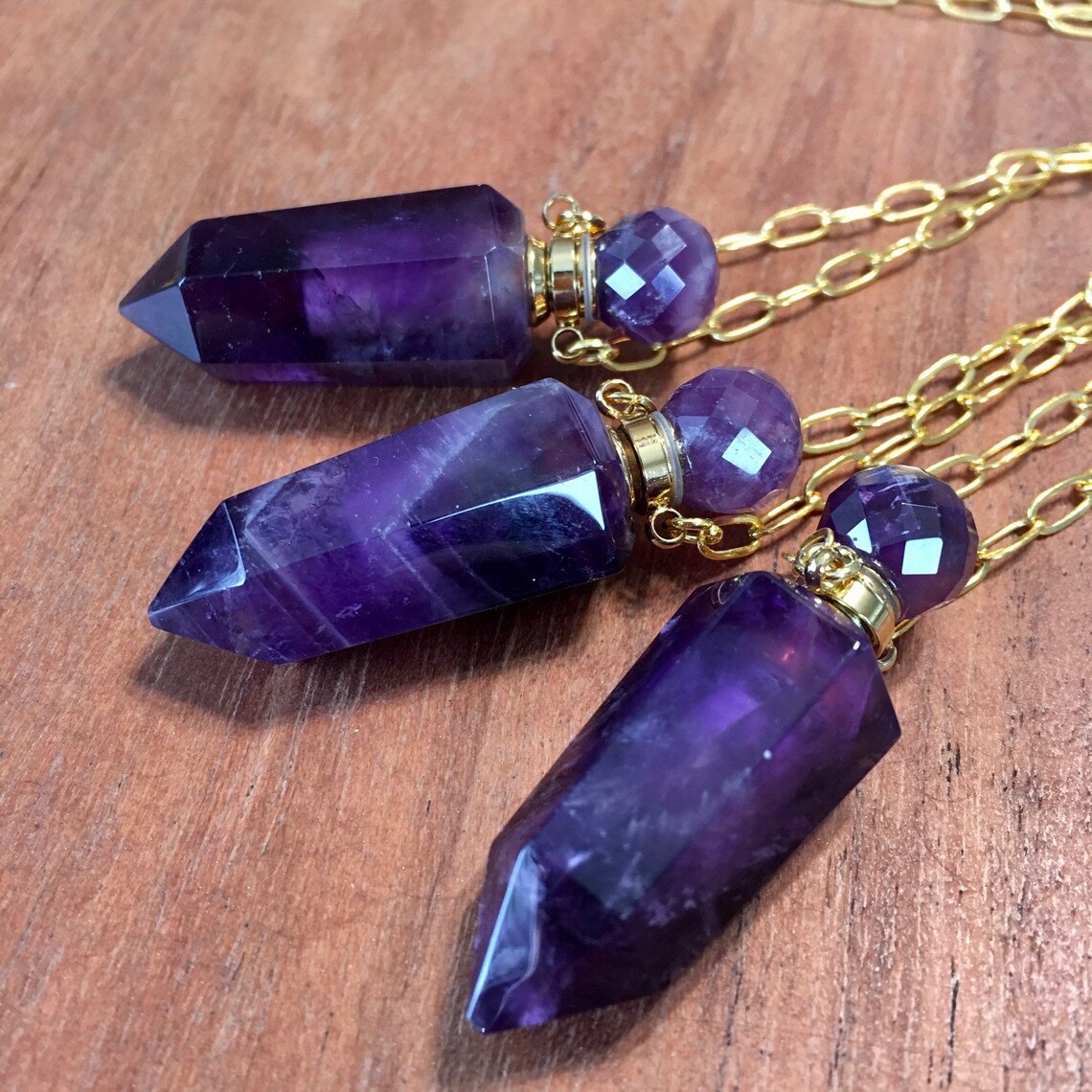 Real Amethyst Carved Potion Bottle Necklace on 30 Gold - Etsy