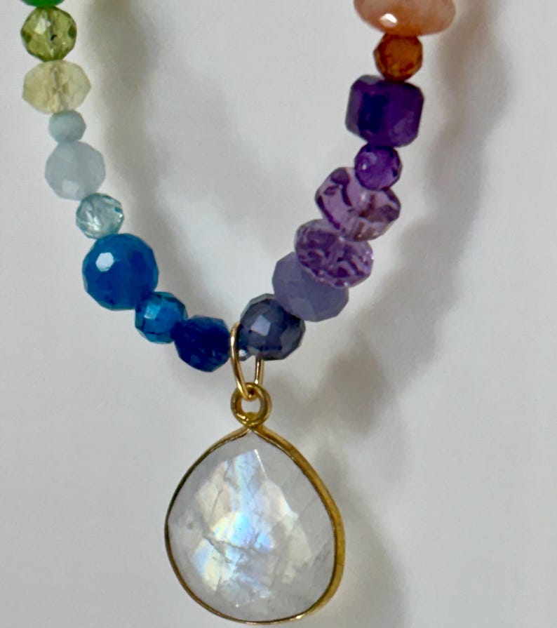 Moonstone Pendant Gemstone Necklace With Rainbow Colors Shaded Ombre ...