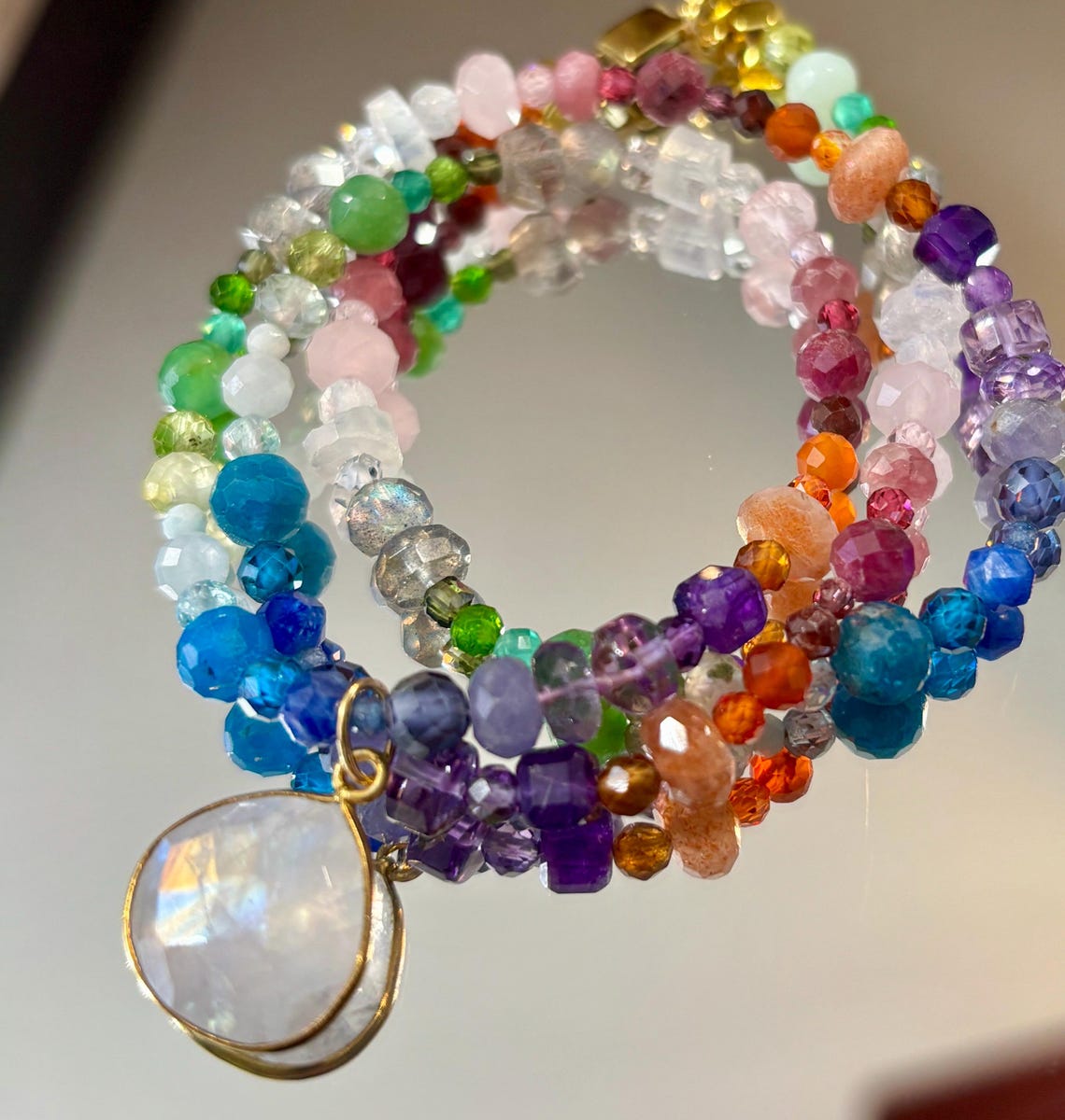 Moonstone Pendant Gemstone Necklace With Rainbow Colors Shaded Ombre ...