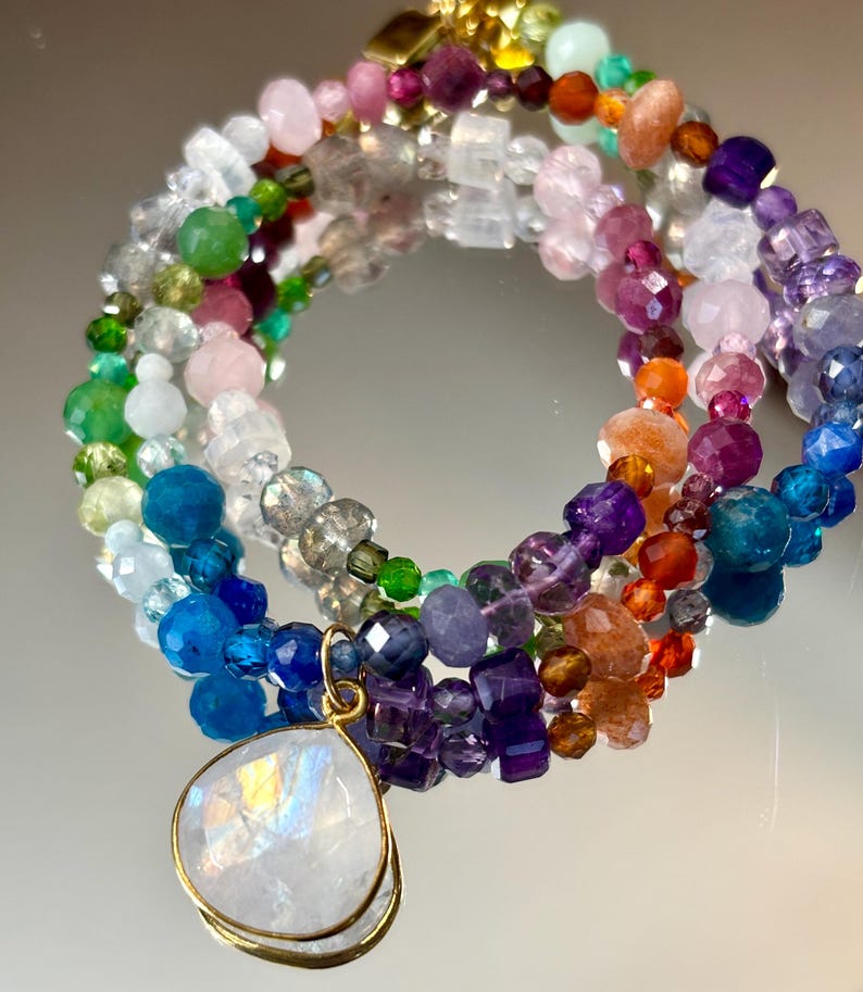 Moonstone Pendant Gemstone Necklace With Rainbow Colors Shaded Ombre ...