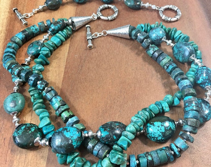Real Turquoise 3 Strand Super Chunky Necklace With Extender 20 to 27 - Etsy