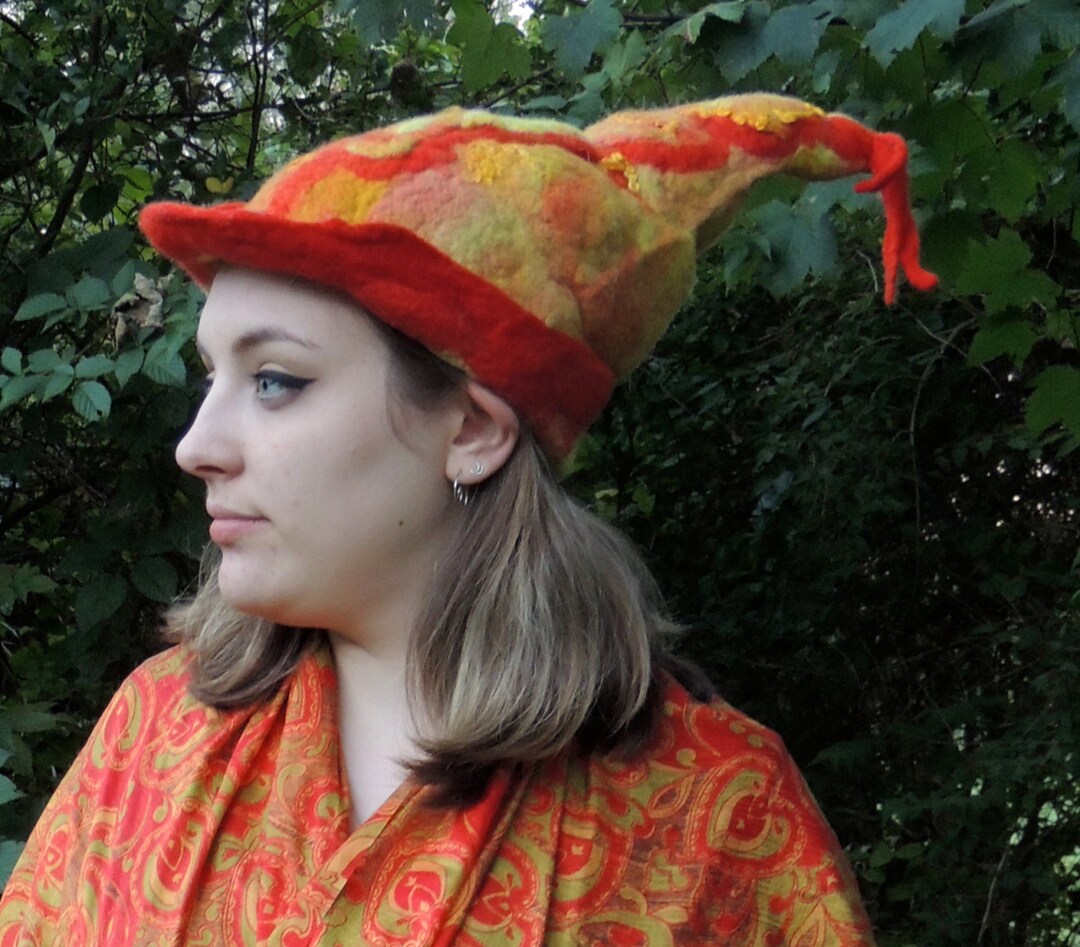 Woodland Fairy Hat in Fire Colors of Red, Orange, Light Green, Yellow ...
