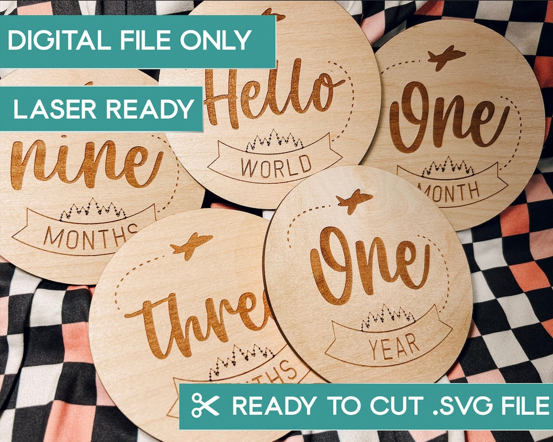 Digital File - SVG Laser Ready - Airplane Mountains Baby Monthly ...