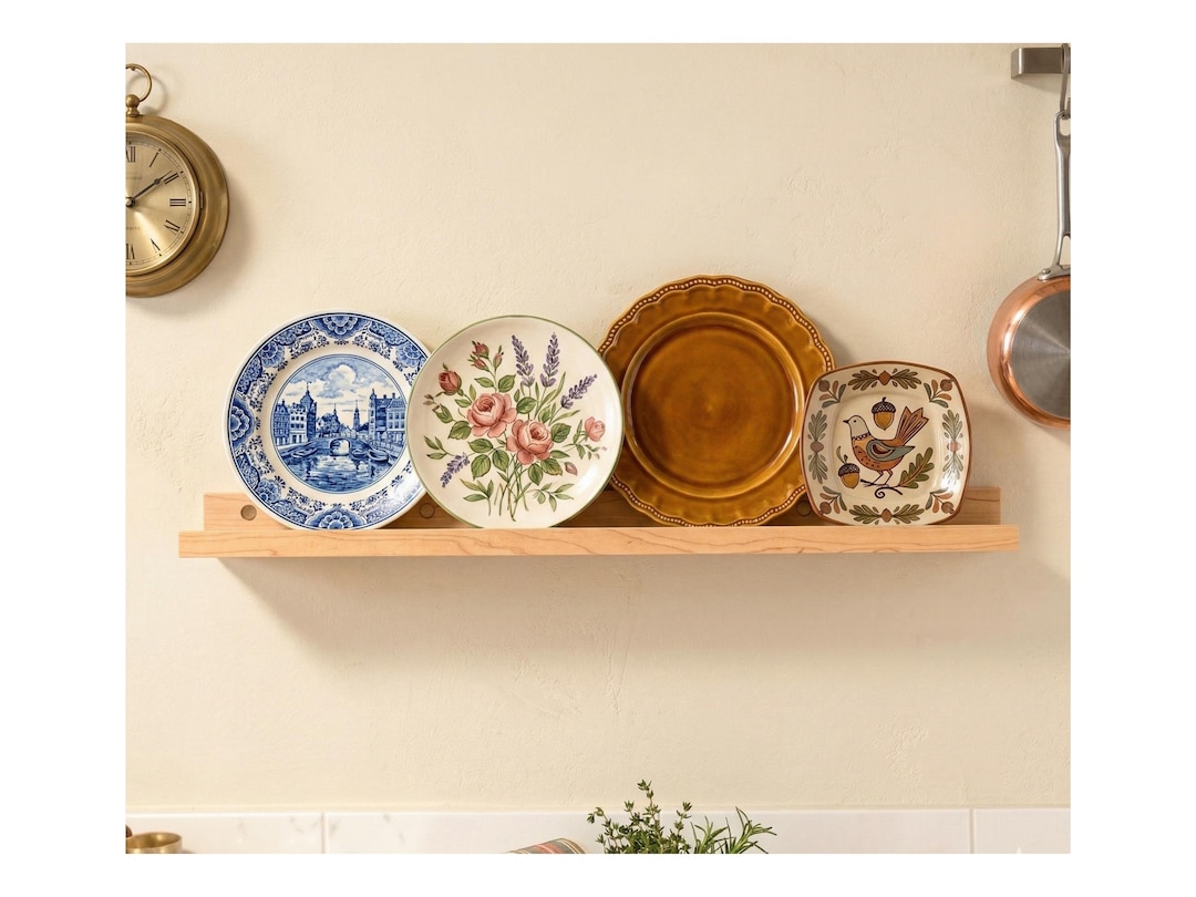 Plate Groove Floating Shelf | Wooden Plate Display Shelf | Kitchen ...