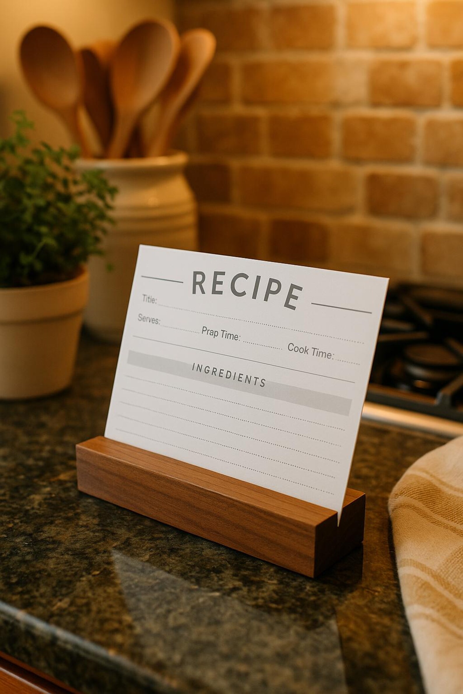 Recipe Card Holder, Kitchen Decor, Solid Wood Handmade Recipe Card ...