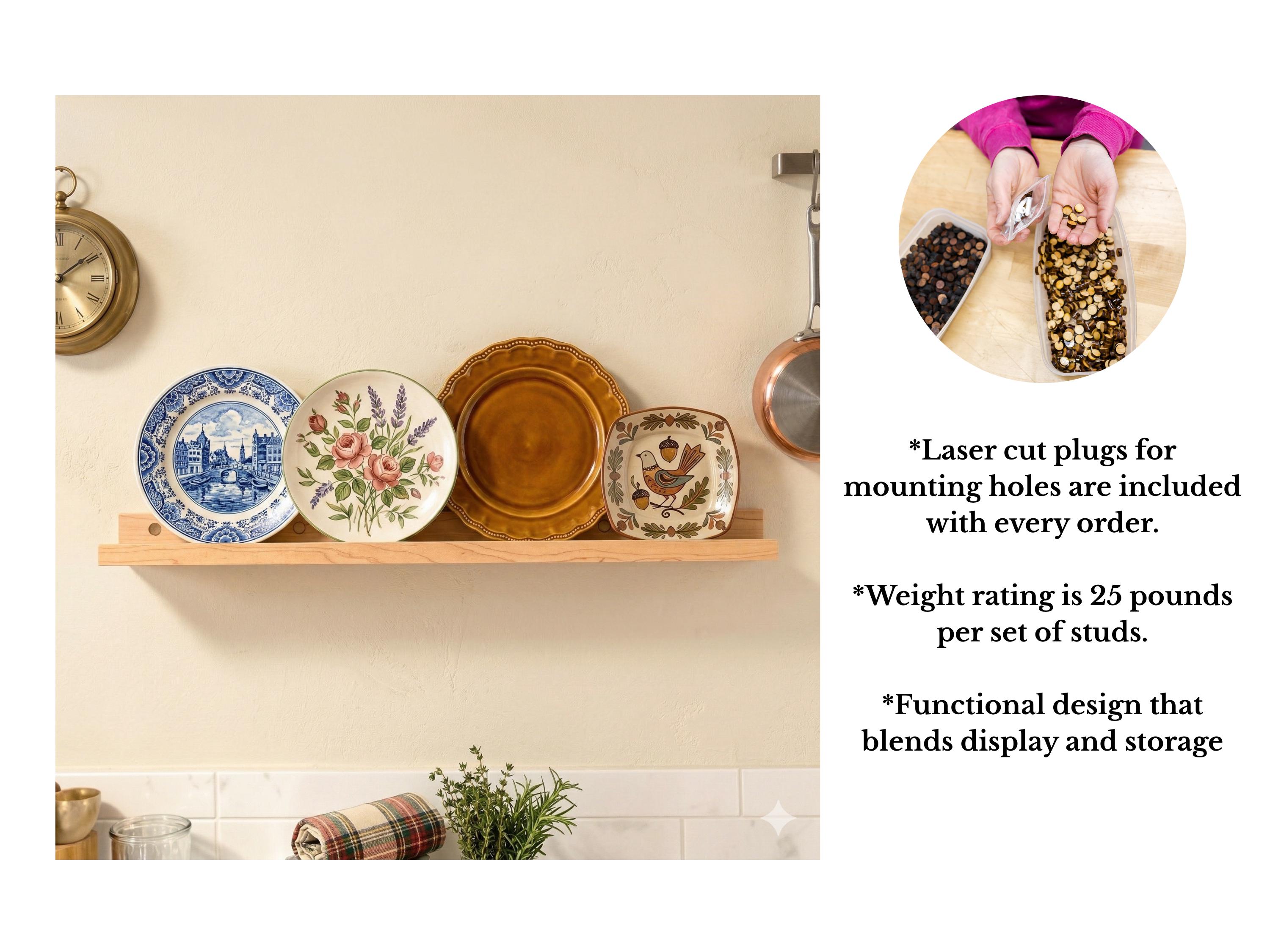 Plate Groove Floating Shelf | Wooden Plate Display Shelf | Kitchen ...
