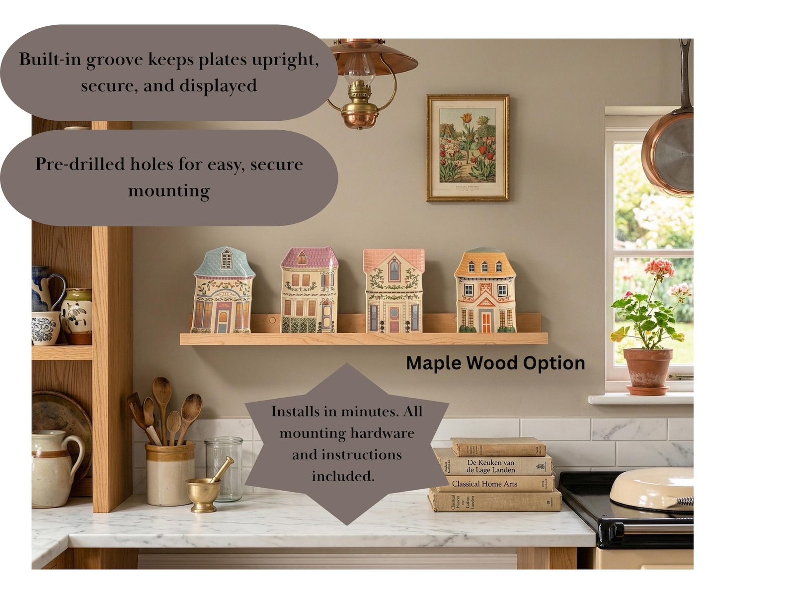 Plate Groove Floating Shelf | Wooden Plate Display Shelf | Kitchen ...