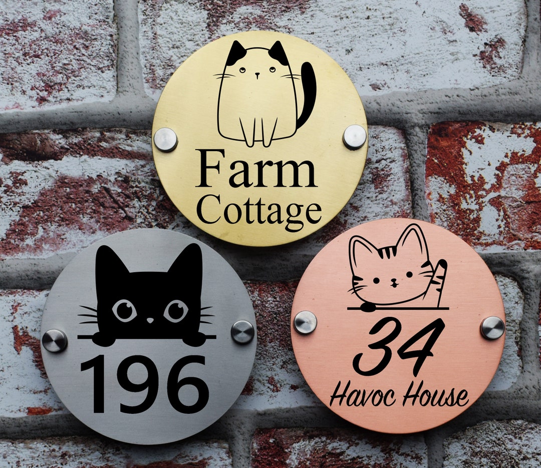 Personalized Cat House Sign: Metal Door Plaque With Number - Etsy