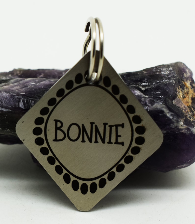 Engraved Diamond Pet ID Tag: Stainless Steel Dog Cat Tag - Etsy