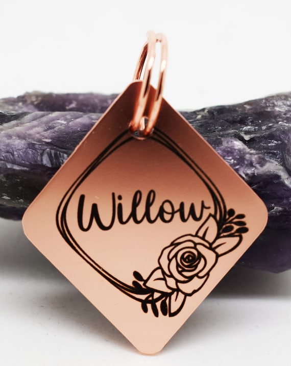 Sucre Tags Double Side Engraved ID Name Rose Gold Diamond - Etsy
