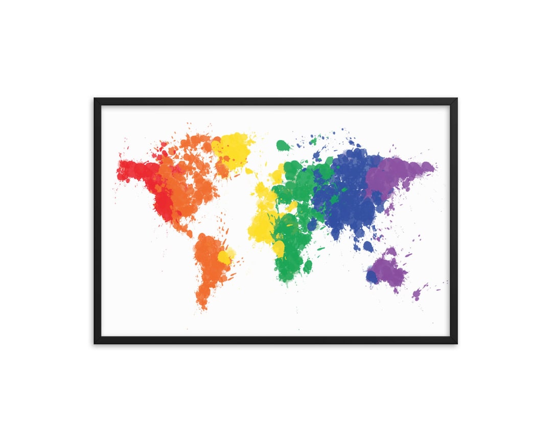 Colorful World Map Framed Art Print | Rainbow World Map | Framed World ...
