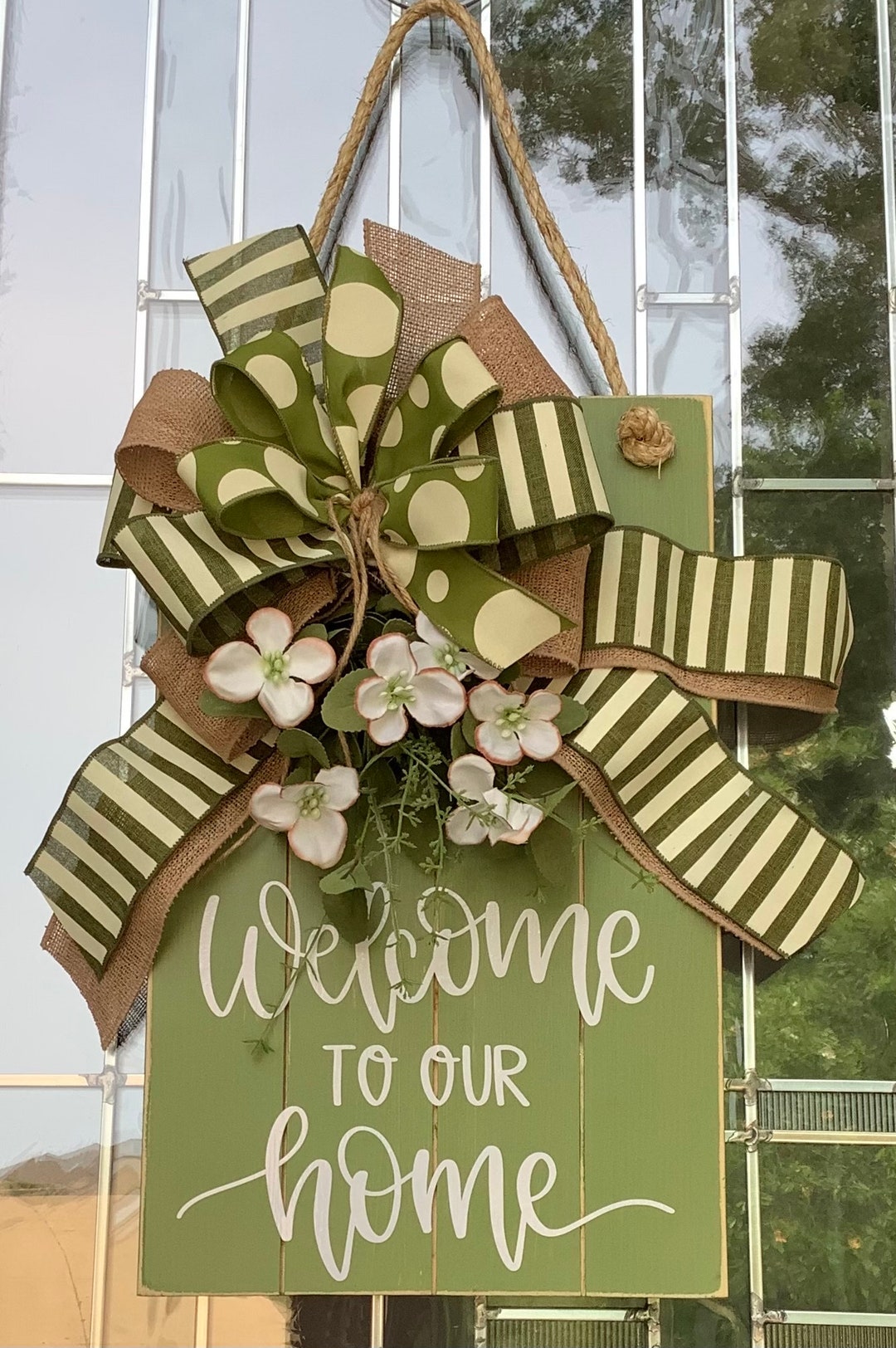 Handmade Welcome Sign: Green Pinewood Front Door Decor - Etsy
