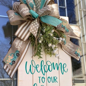 Welcome to Our Home, Large Wooden Spring Door Sign, Door Hanger, Spring ...