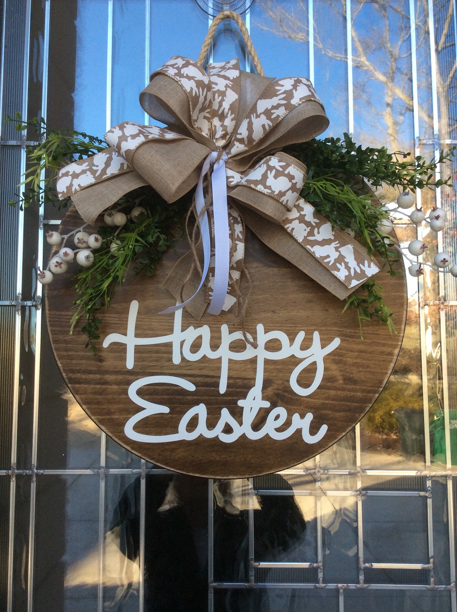 Door Decoration Happy Easter Round Front Door Sign Wood | Etsy