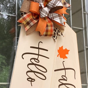 Hello Fall, Large Wooden Door Tag, Door Hanger, Farmhouse, Fall Wreath ...