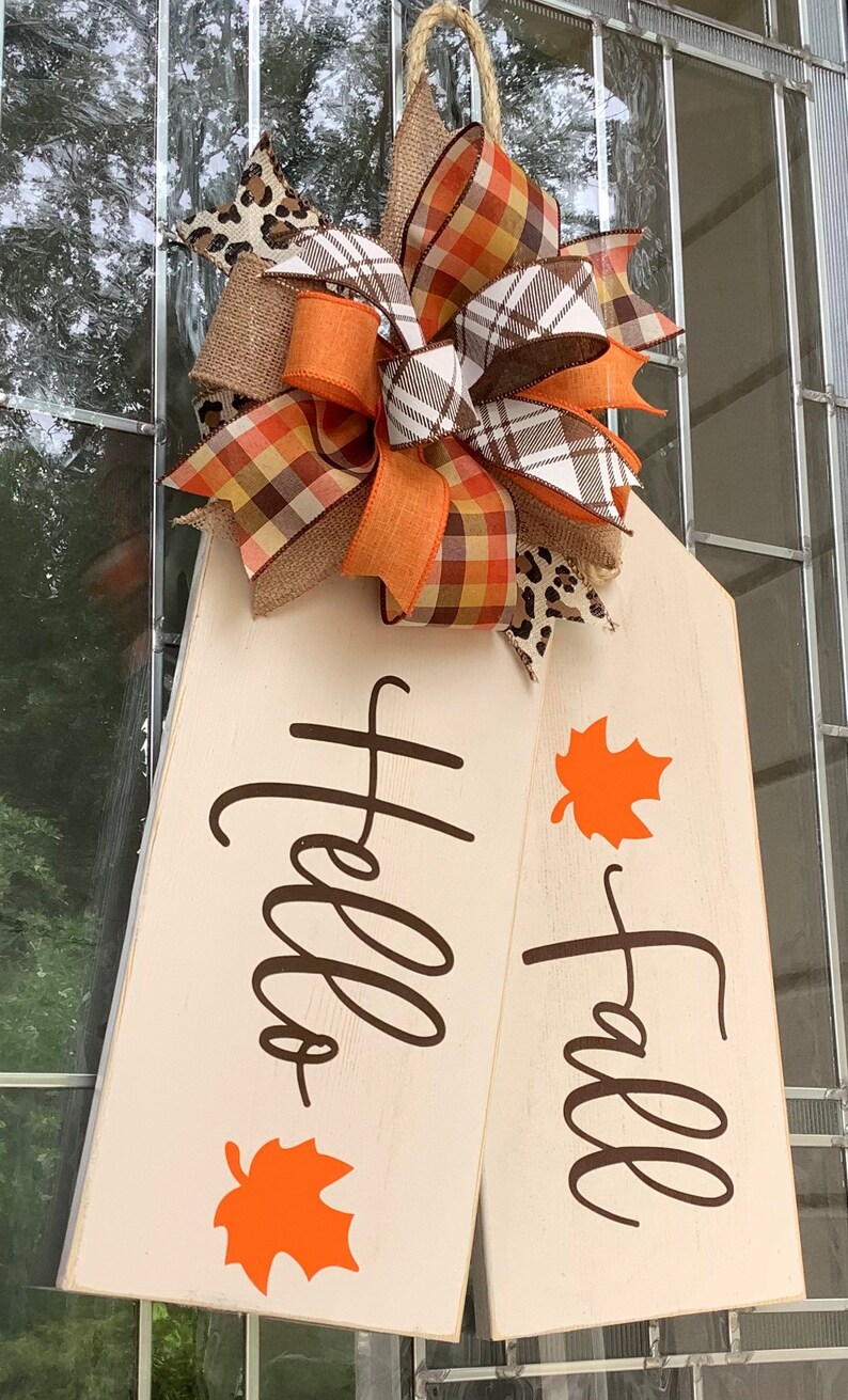 Hello Fall Large Wooden Door Tag Door Hanger Farmhouse - Etsy