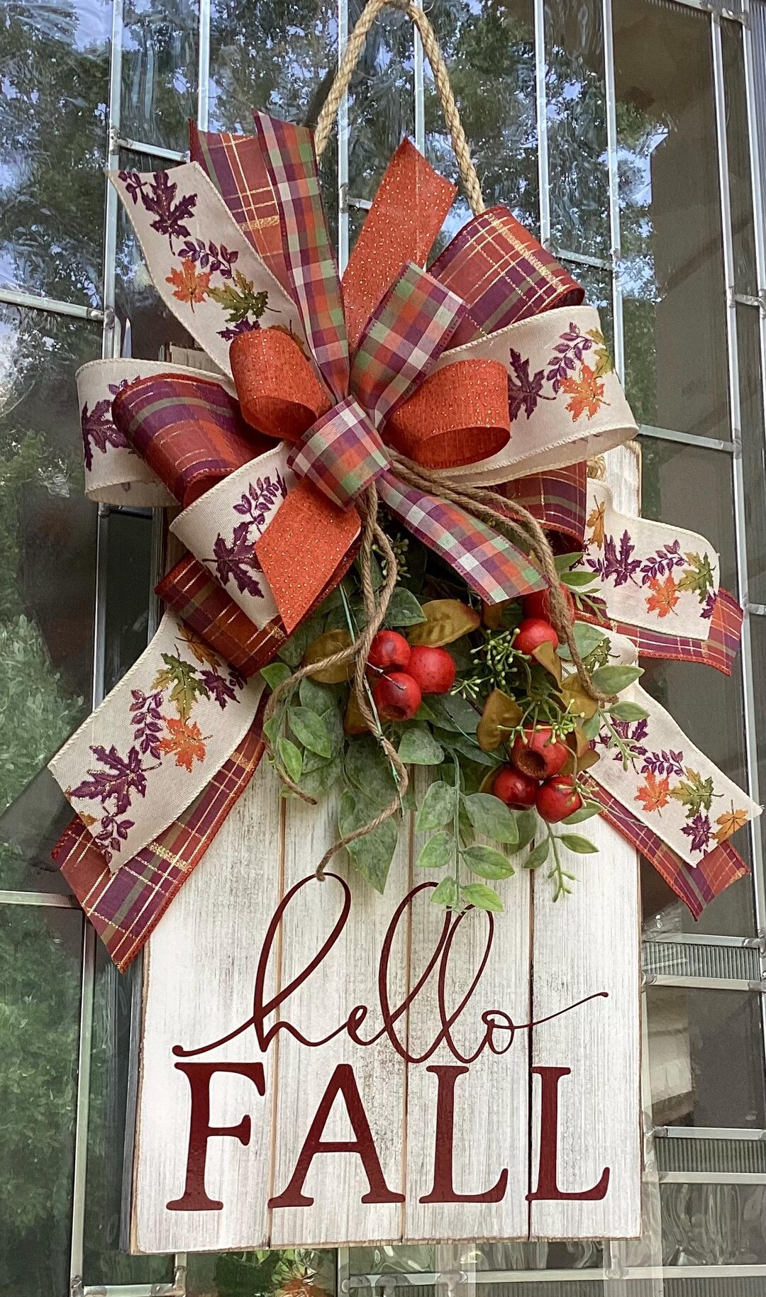 Hello Fall Wooden Door Sign: Farmhouse Autumn Decor - Etsy