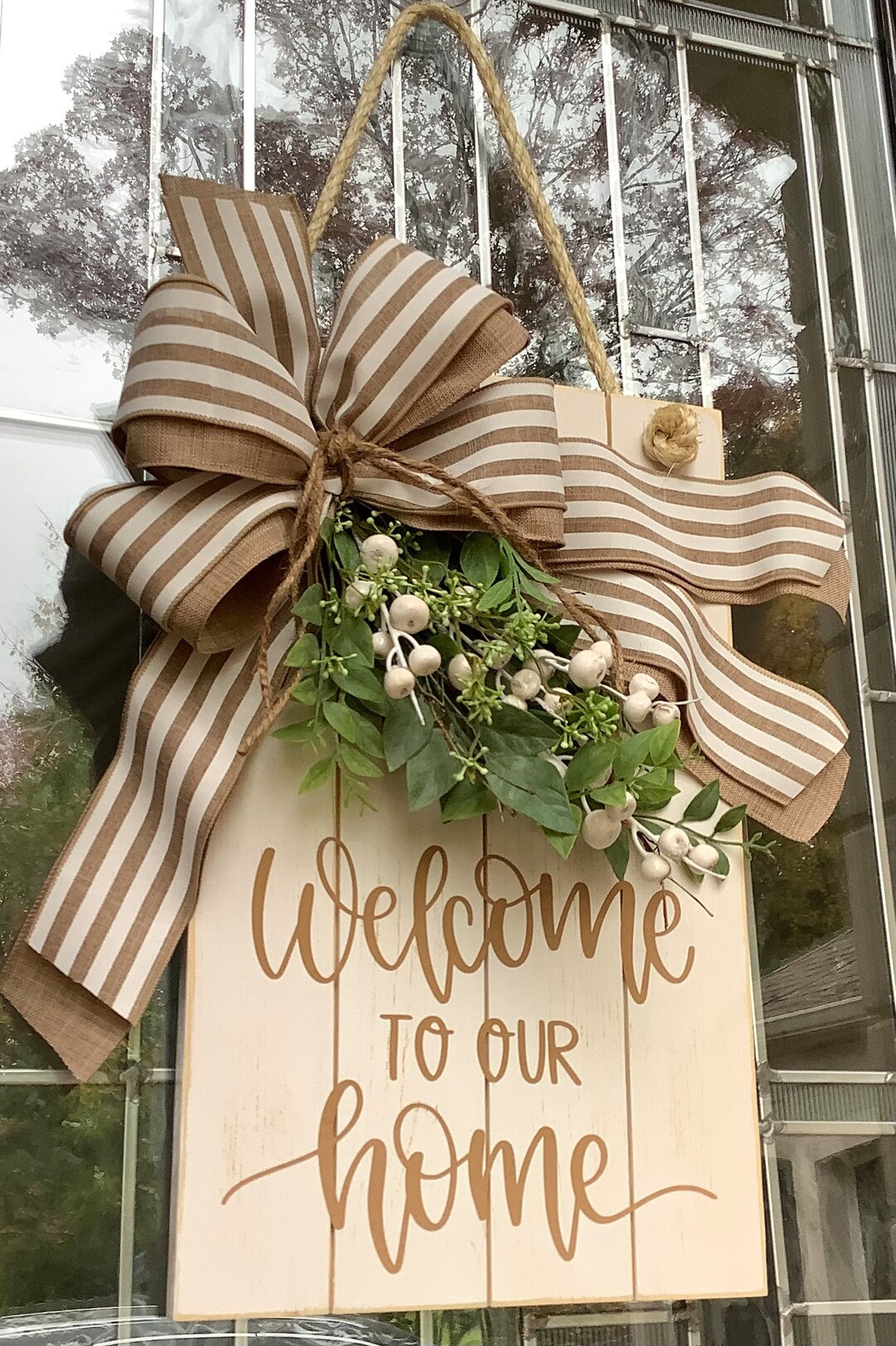 Welcome to Our Home, Large Wooden Door Sign, Door Hanger, Farmhouse ...