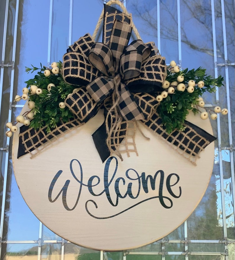 Door Decoration Welcome Round Front Door Sign Wood Sign - Etsy