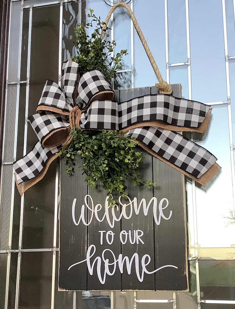 Welcome Large Wooden Door Sign Door Hanger Farmhouse Door - Etsy