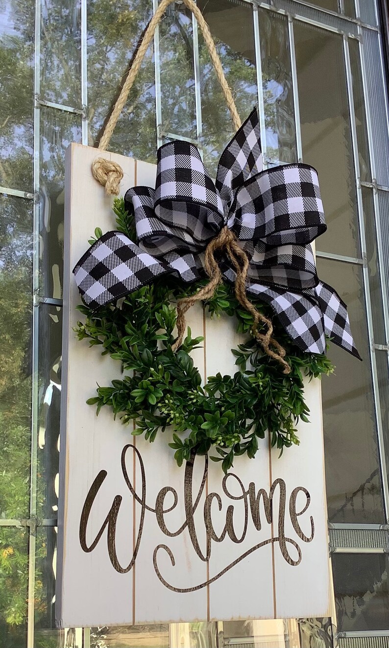 Welcome Large Wooden Door Sign Door Hanger Farmhouse Door | Etsy