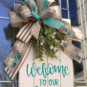 Welcome to Our Home, Large Wooden Spring Door Sign, Door Hanger, Spring ...
