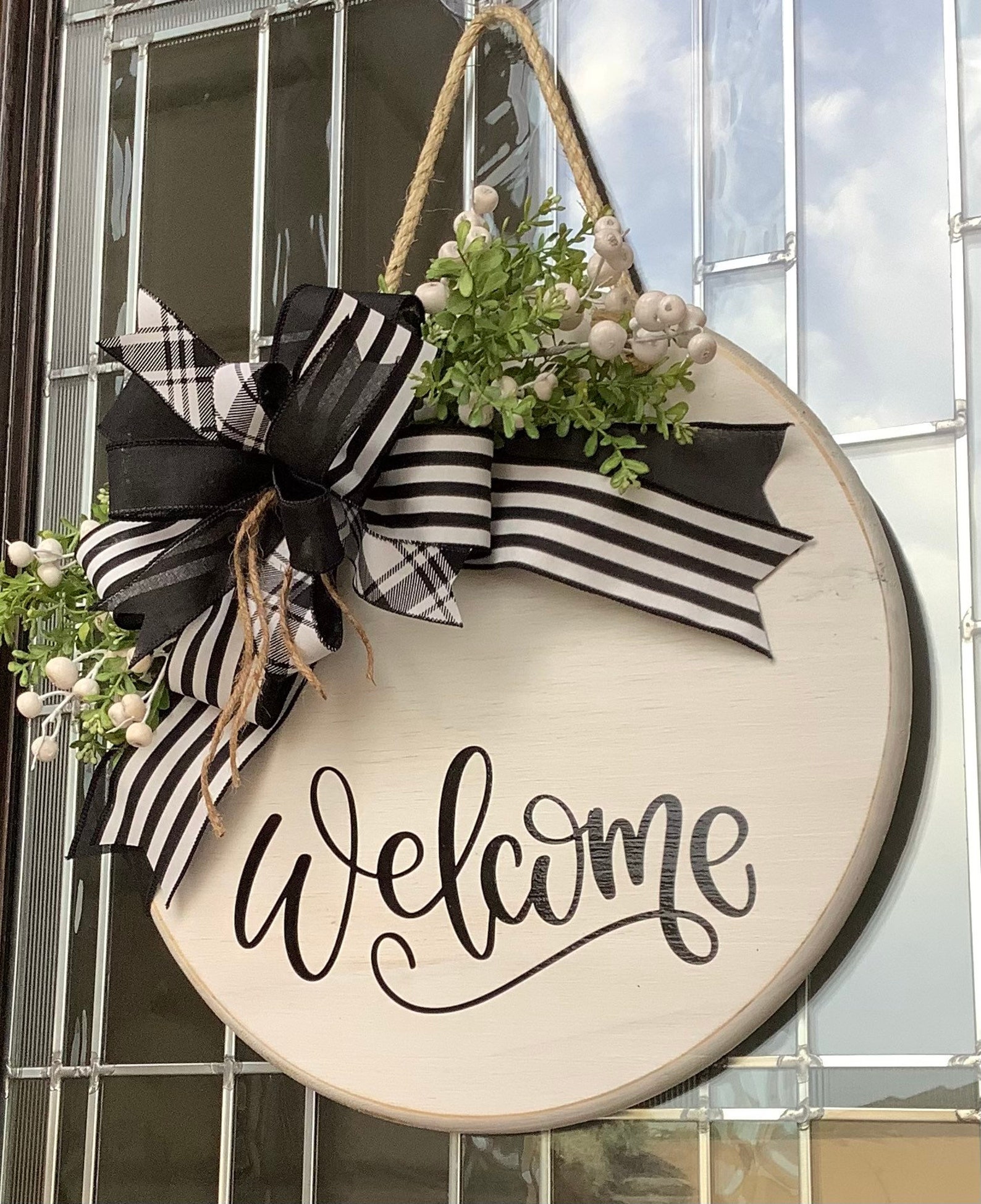 Door Decoration Welcome Round Front Door Sign Wood Sign | Etsy