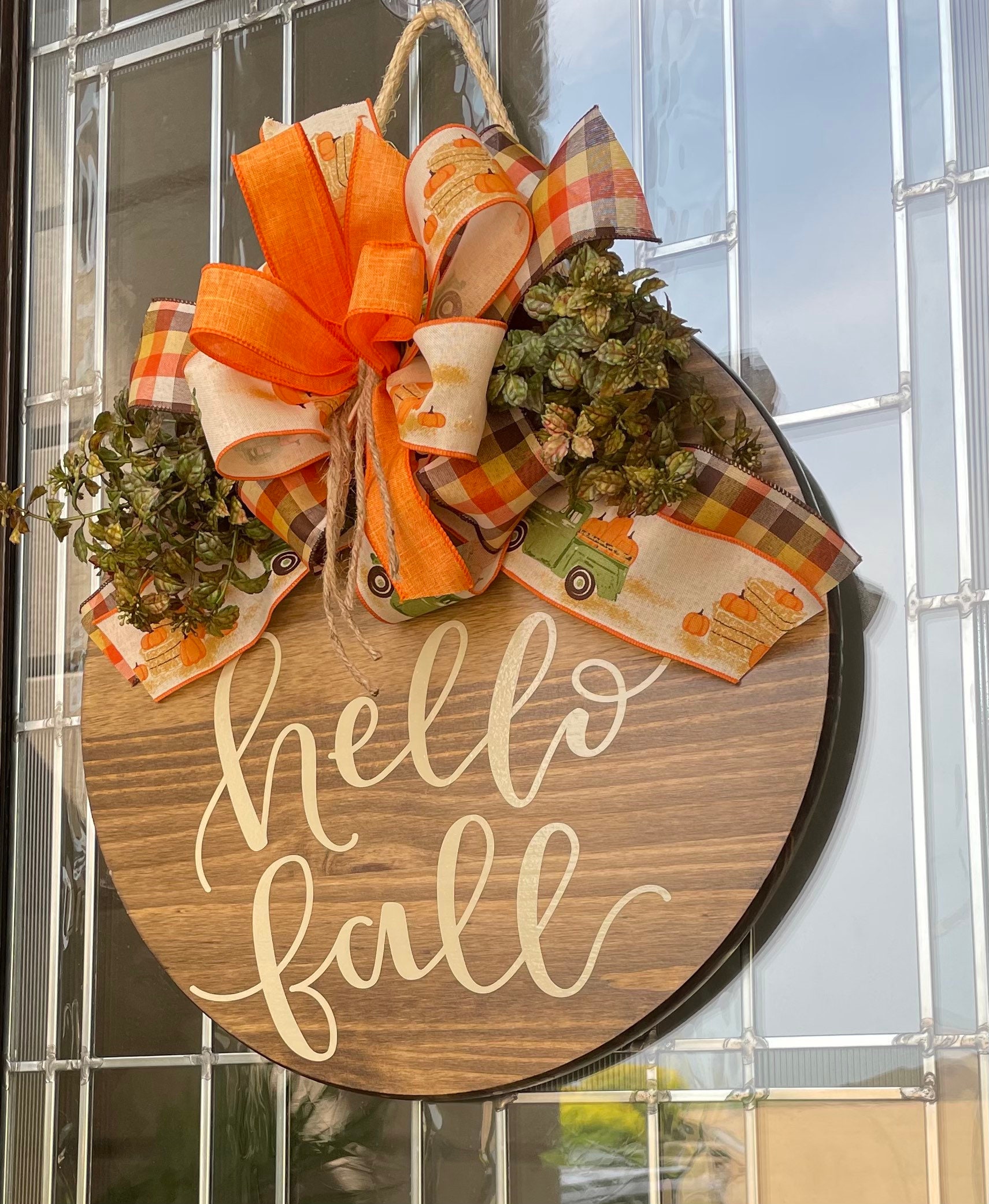 Front Door Decor Hello Fall Wooden Wreath Door Hanger Home Etsy