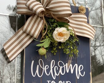 Welcome to Our Home Large Wooden Door Sign Door Hanger | Etsy