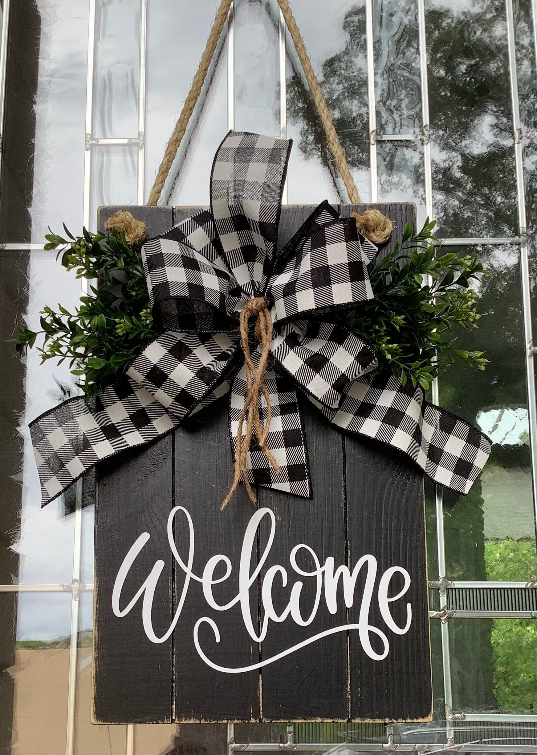 Welcome Large Wooden Door Sign Door Hanger Farmhouse Door - Etsy