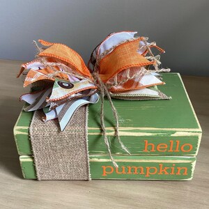 Fall Farmhouse Book Stack, Farmhouse Wooden Decoration, Hello Pumpkin ...