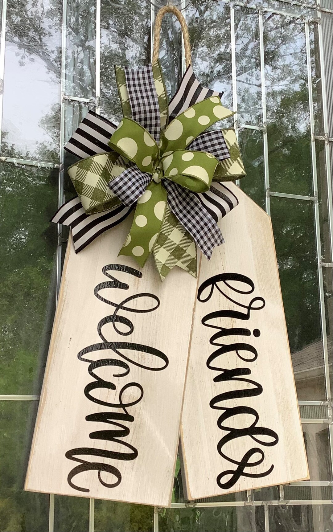 Welcome Friends, Large Wooden Door Tag, Door Hanger, Farmhouse, Wreath ...