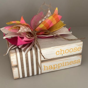 Farmhouse Book Stack, Farmhouse Wooden Decoration, Choose Happiness ...