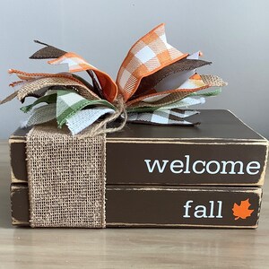 Fall Farmhouse Book Stack, Farmhouse Wooden Decoration, Welcome Fall ...
