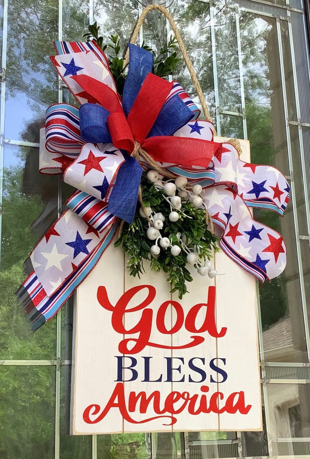 God Bless American Front Door Decor, Front Door Wreath, Fourth of July ...