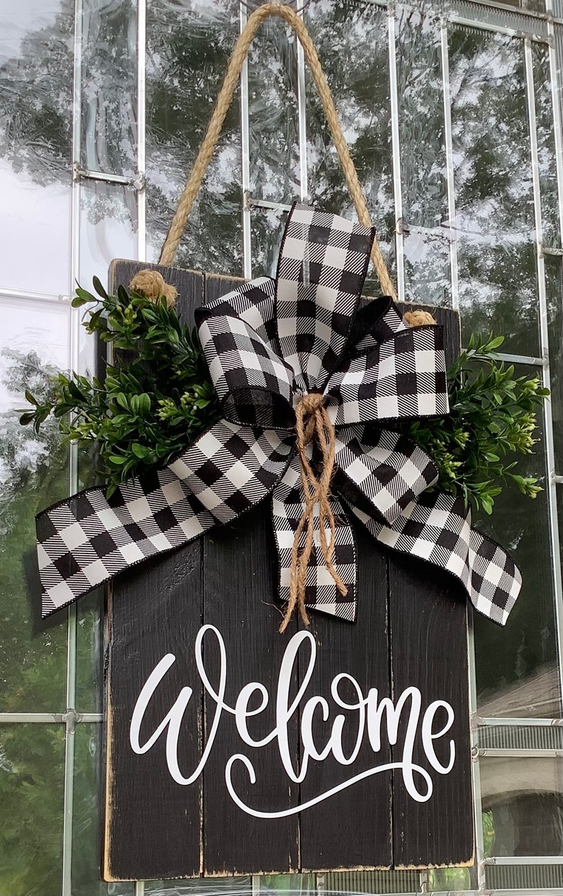 Welcome Large Wooden Door Sign Door Hanger Farmhouse Door - Etsy