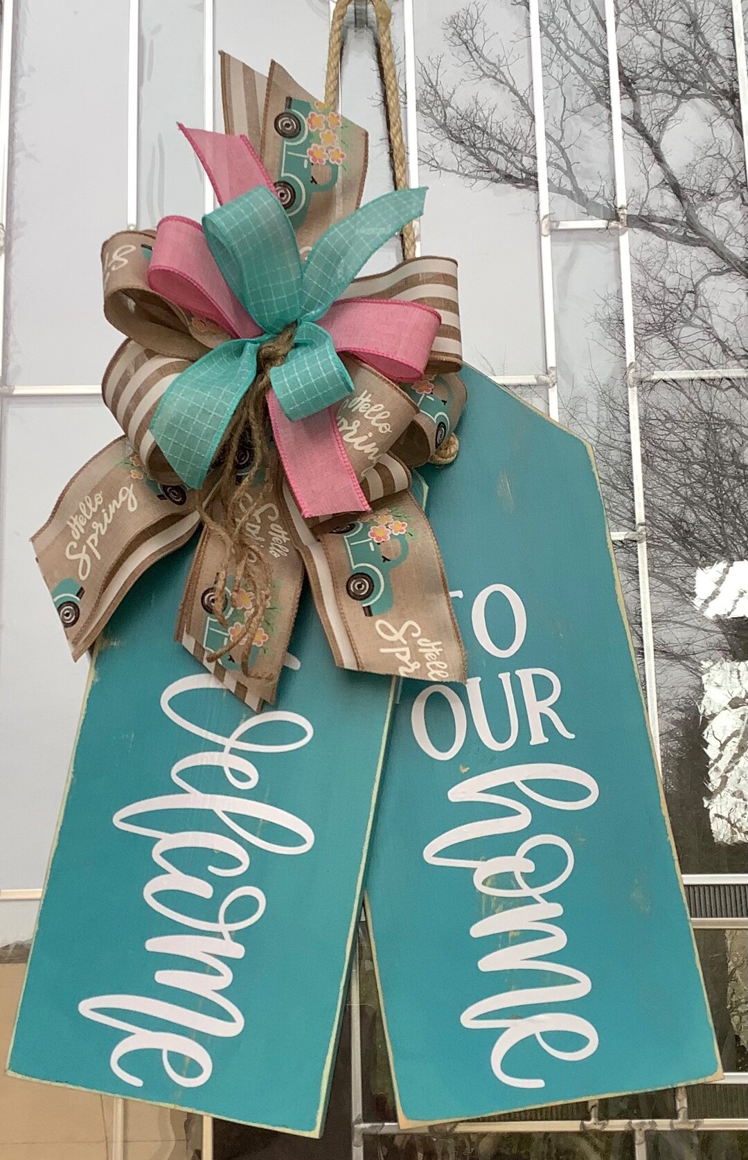 Welcome to Our Home, Large Wooden Spring Door Tags, Door Hanger ...