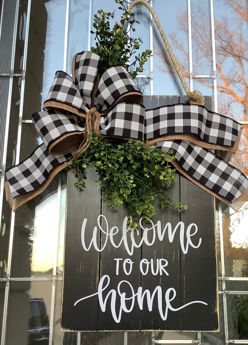 Welcome Large Wooden Door Sign Door Hanger Farmhouse Door - Etsy