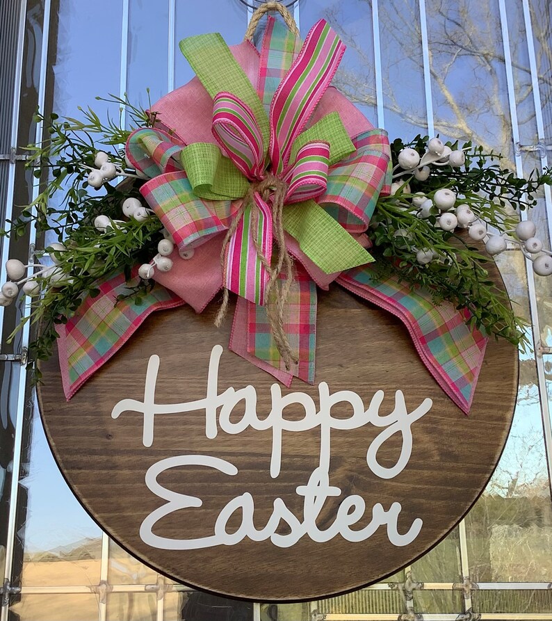 Door Decoration Happy Easter Round Front Door Sign Wood - Etsy