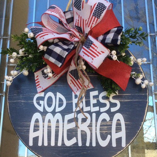 Front Door Sign God Bless America Door Hanger House - Etsy