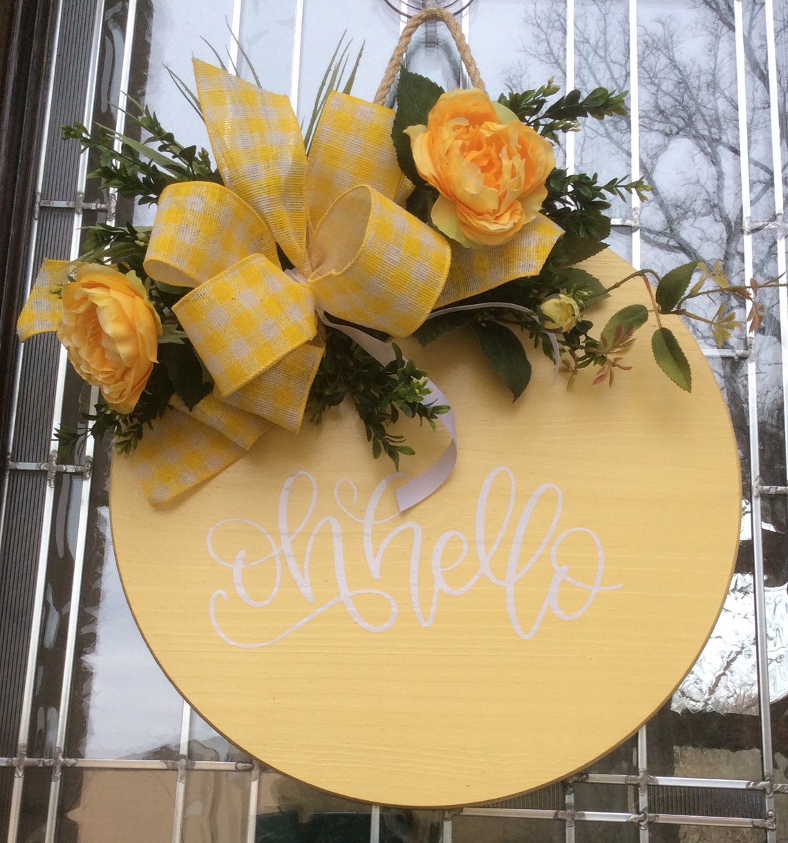 Door Decoration Oh Hello Round Front Door Sign Wood Sign | Etsy